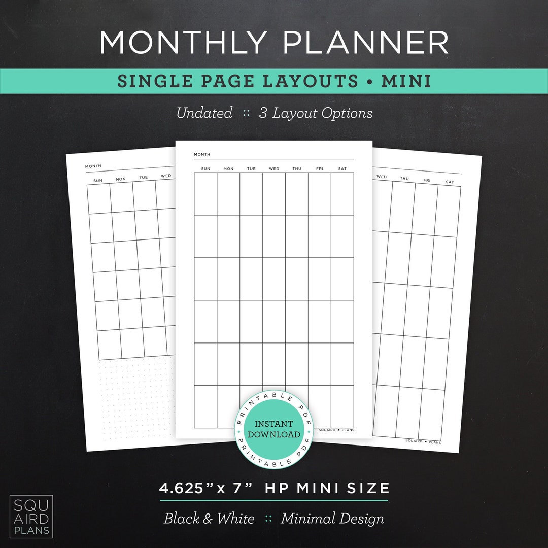 Undated Monthly Planner Printable • Single Page Layouts • 4.625" X 7 ...