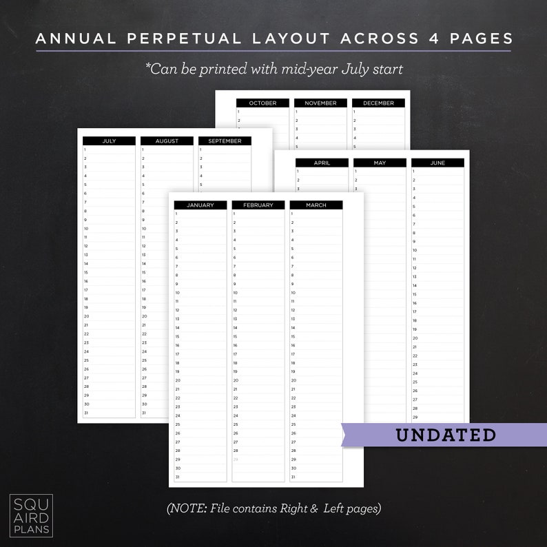 Undated Yearly Planner Printable • Perpetual Layout • 4.625" X 7" HP ...