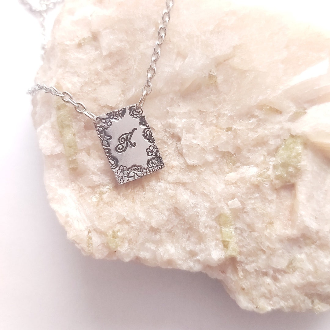 Birth Flowers Initial Monogram Rectangle Necklace, Choose Multiple ...
