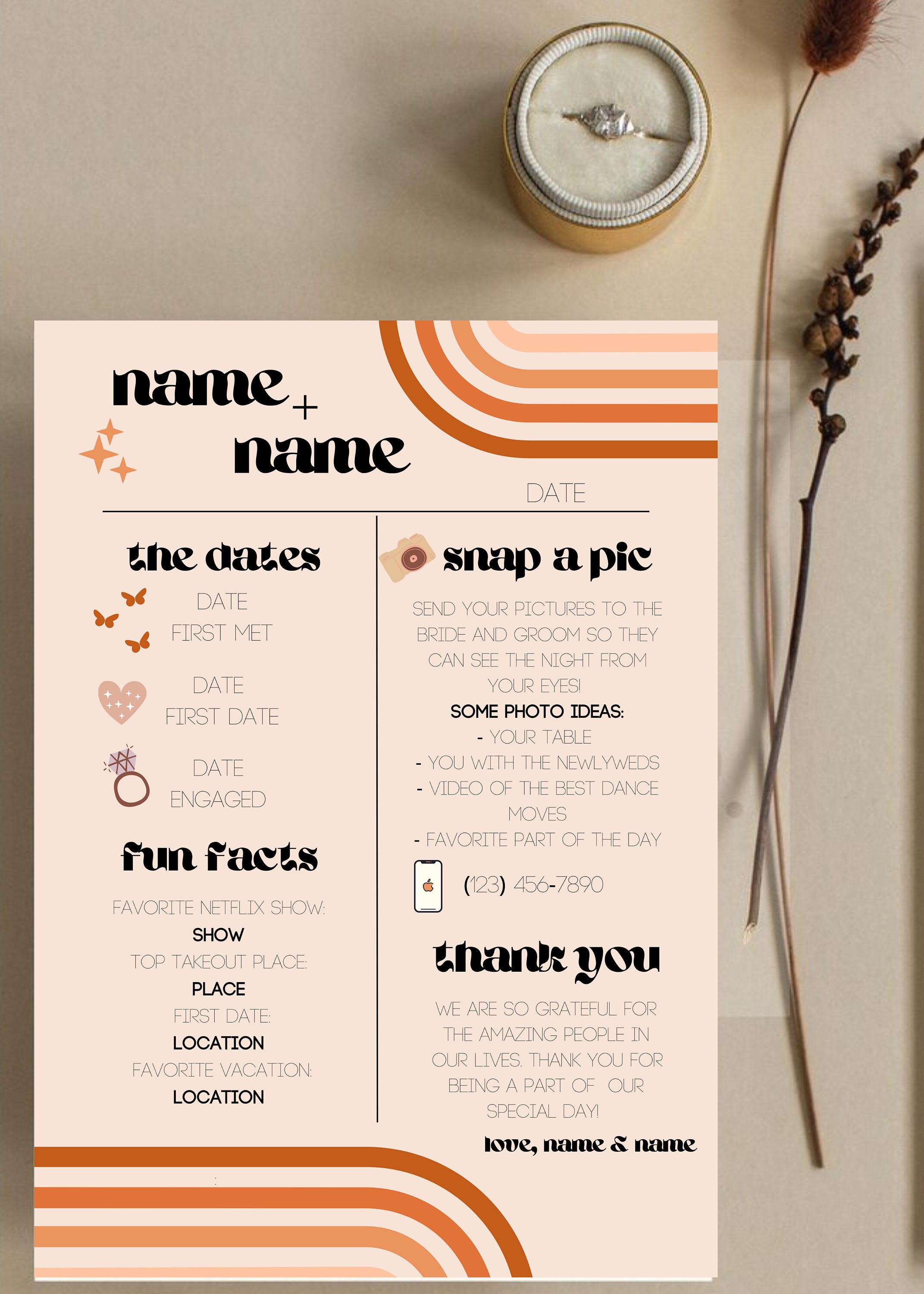 Printable Infographic Wedding Menu, Best Day Ever Program, Boho Wedding ...