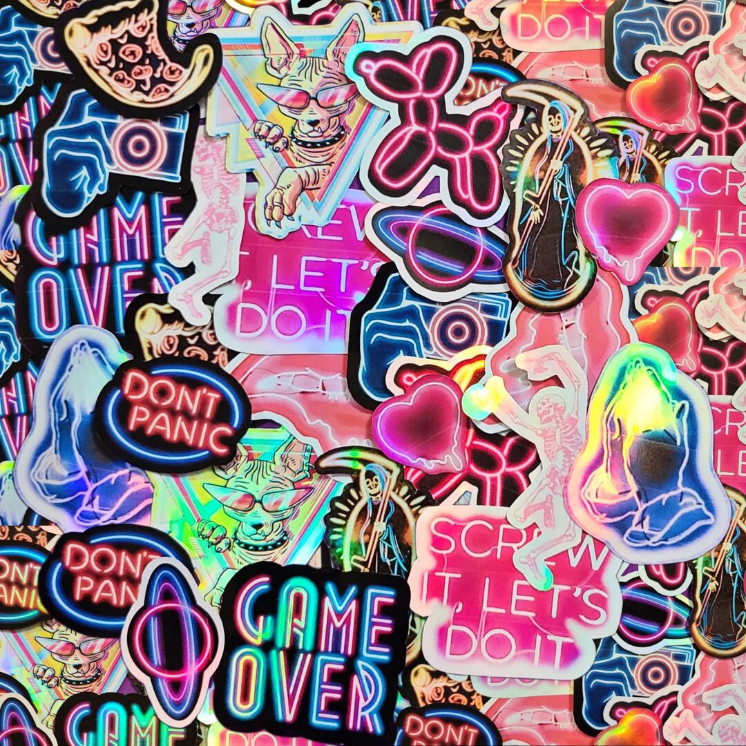 11 Pack Neon Vibes Sticker Set Holographic Aesthetic Trendy 3 Inch ...