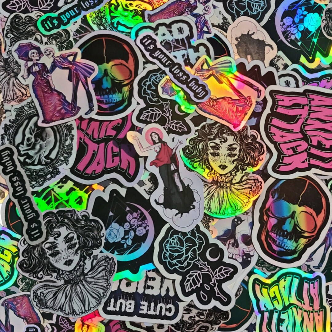 12 Pack Holographic Sticker Set Emo Nightcore Aesthetic - Etsy