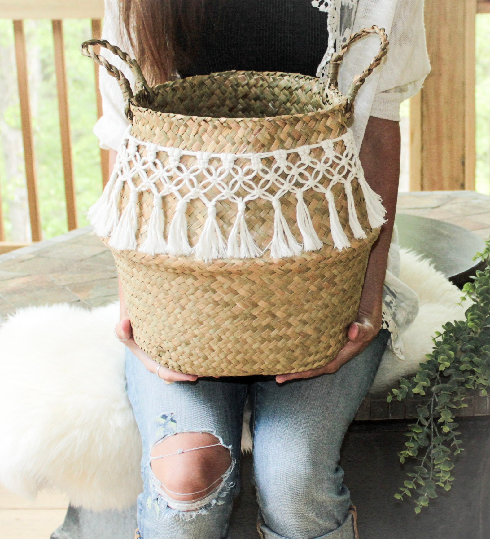 Nordic Minimalist Seagrass Basket With Macrame Fiber Artist - Etsy