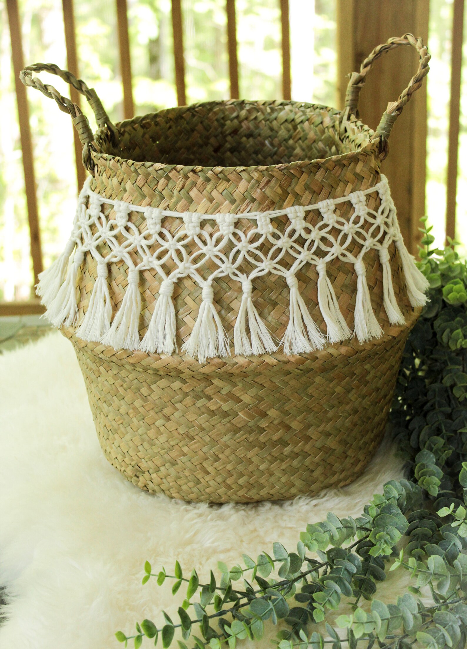 Nordic Minimalist Seagrass Basket With Macrame Fiber Artist - Etsy