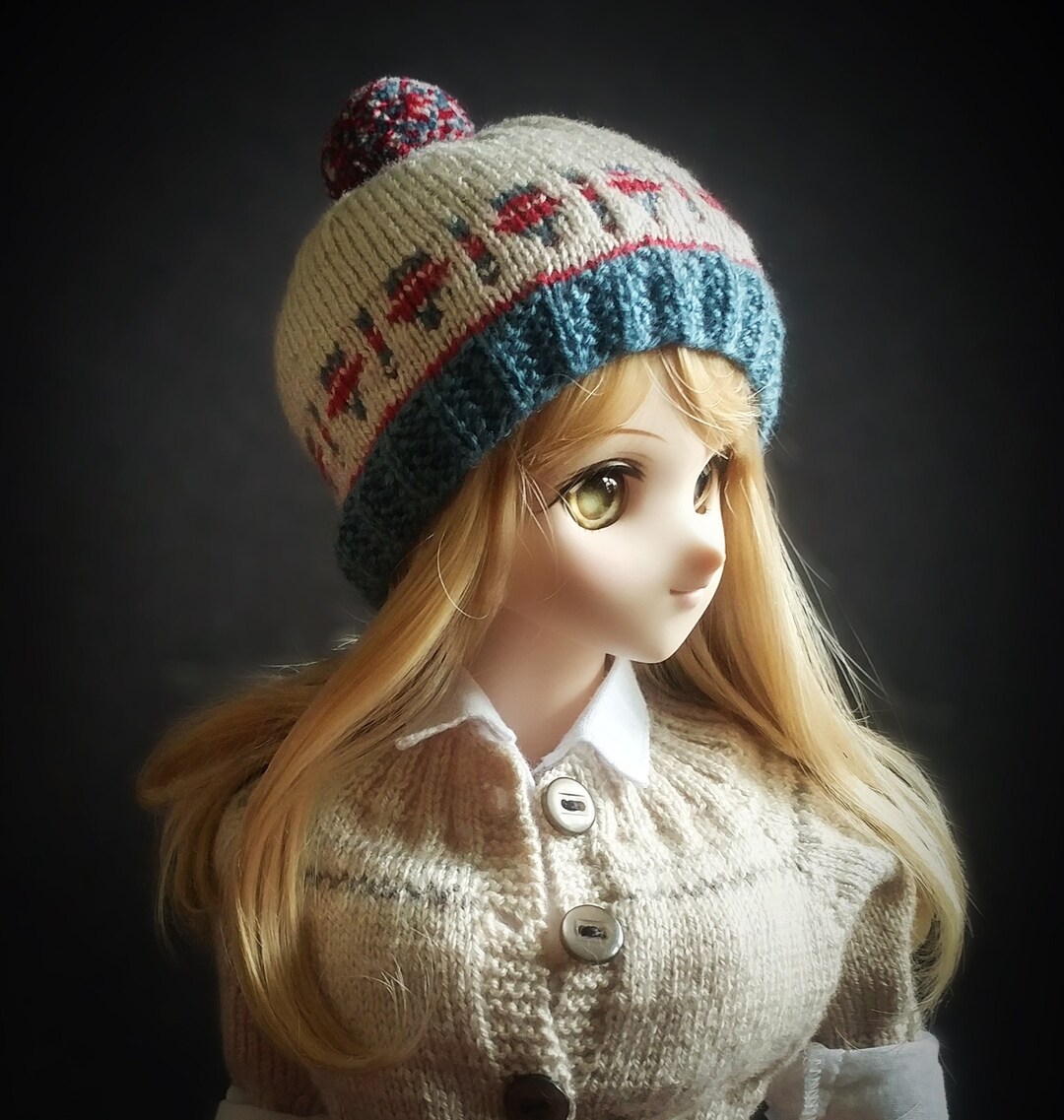Red, White and Blue Knit Doll Hat, BJD Hat, Doll Hat With Pompom ...