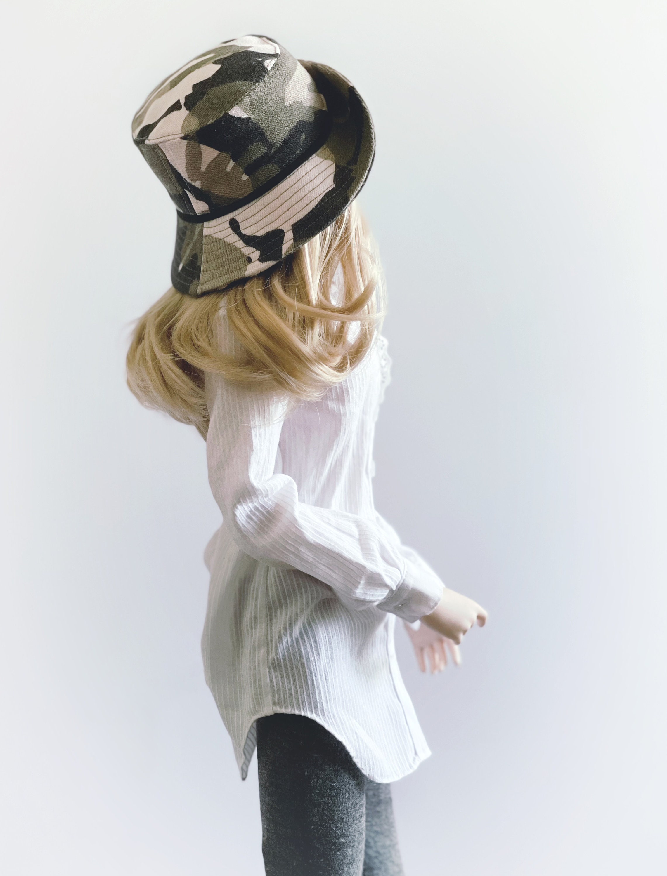 BJD Doll Bucket Hat Olive Drab Camo Upcycled Denim Cute - Etsy