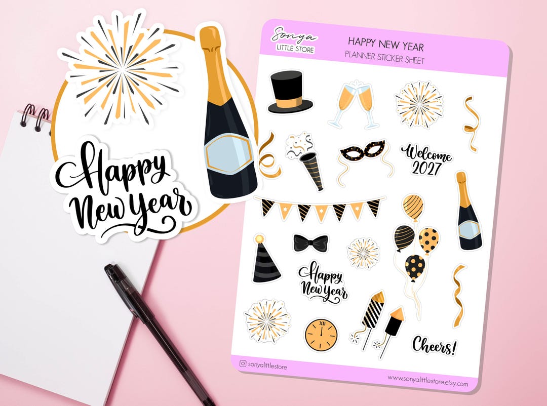 New Year 2027 Elements Planner Stickers Party Celebration Diary Bullet ...