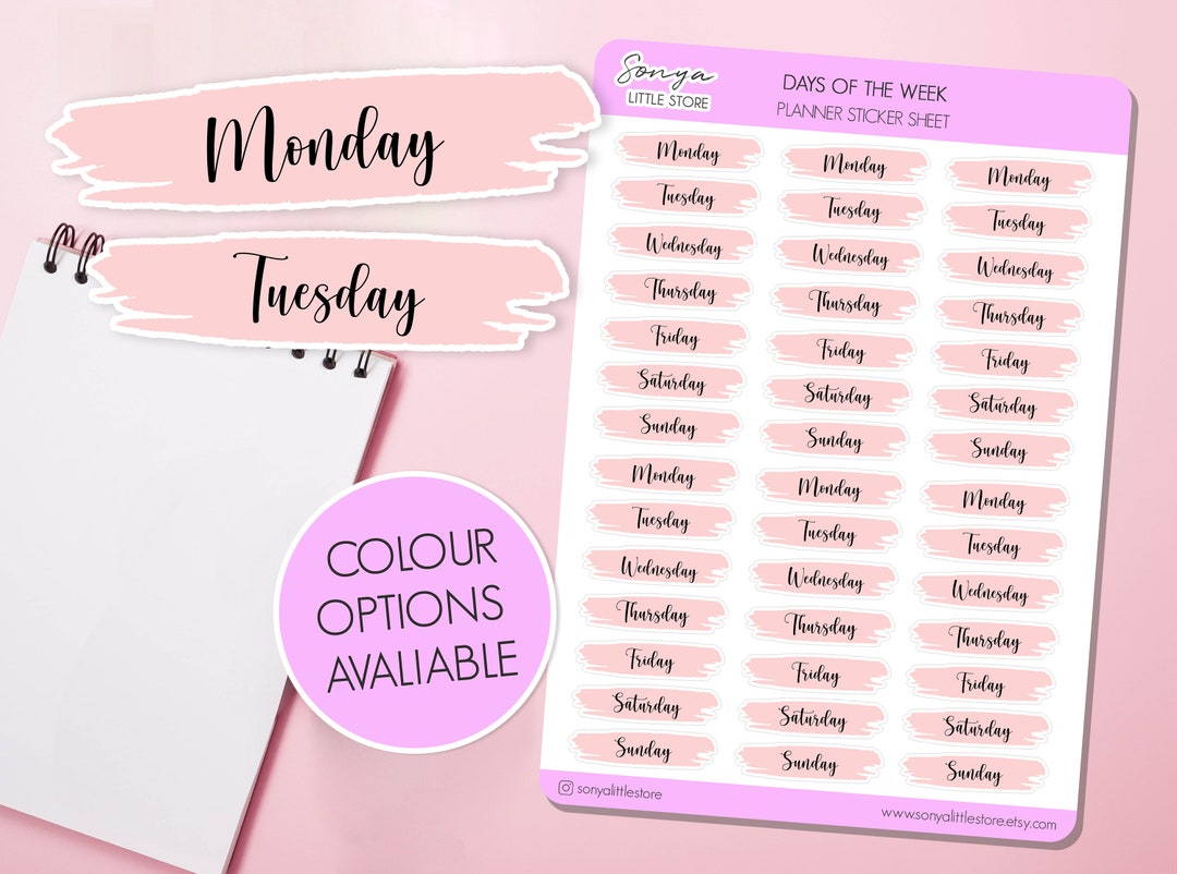 Days of the Week Planner Stickers Day Covers Custom Colour Weekly ...