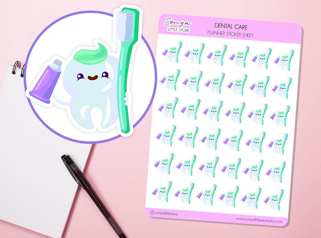 Dental Care Planner Stickers | Cute Tooth Planner Stickers | Toothpaste ...