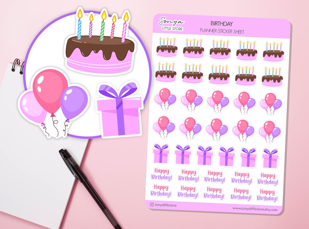 Birthday Planner Stickers | Birthday Cake, Balloons, Gift | Birthday ...