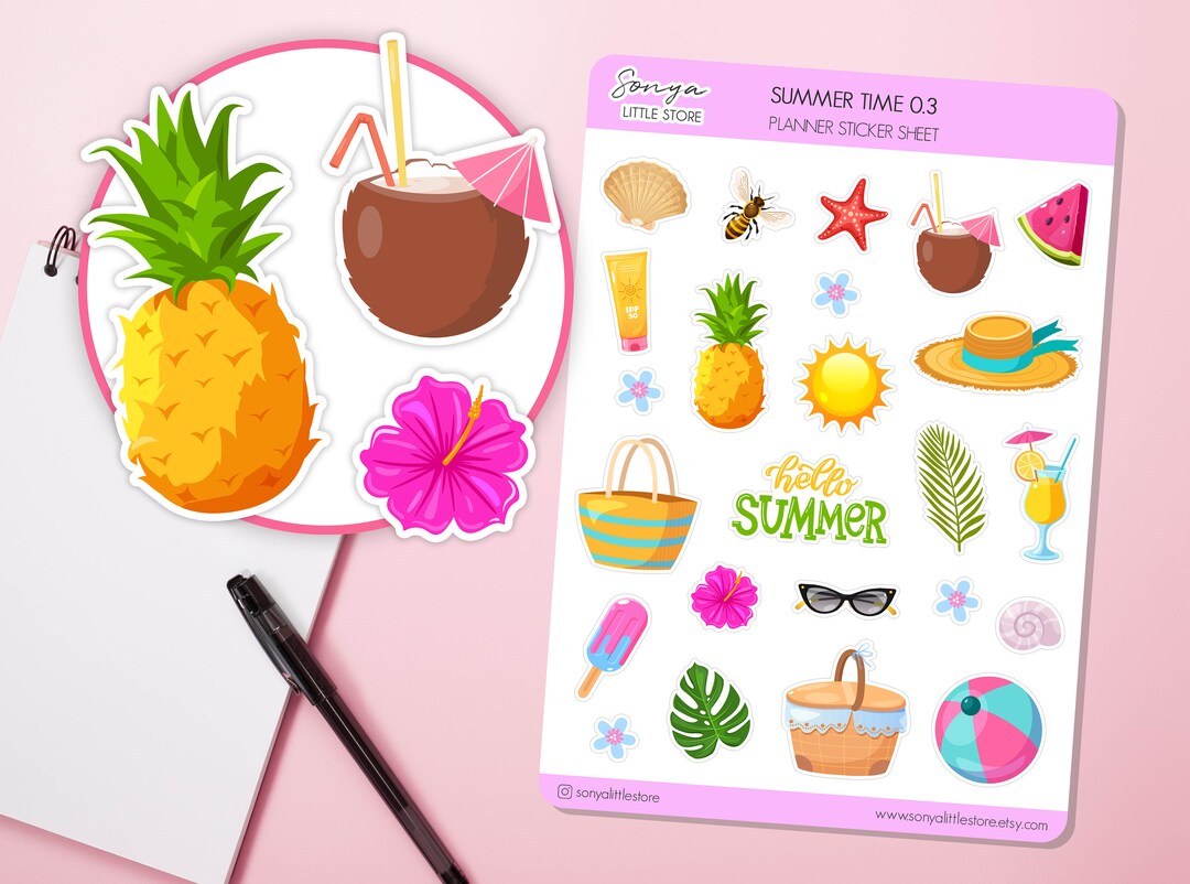 Summer Time Planner Stickers | Tropical Summer Holiday Stickers ...