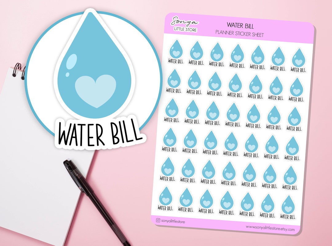 Water Bill Planner Stickers | Reminder Stickers Pay Waterbill Due ...