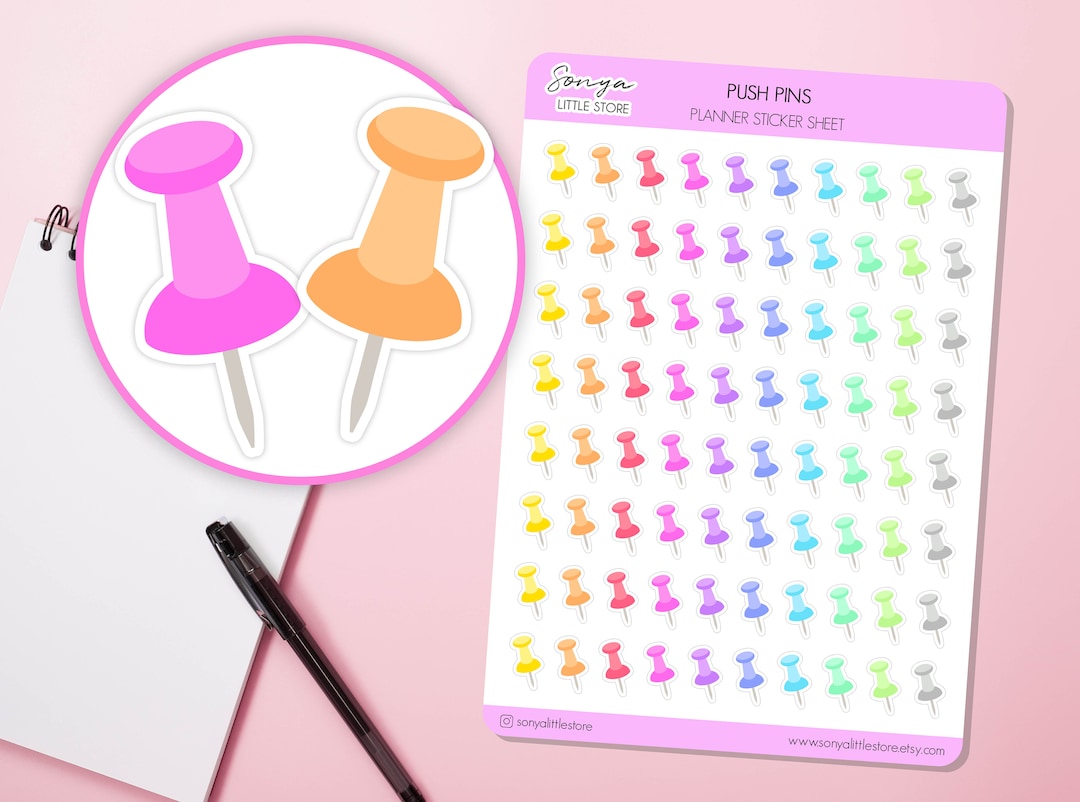 Push Pins Planner Stickers Thumb Tack Notes Colorful Pastel Functional ...