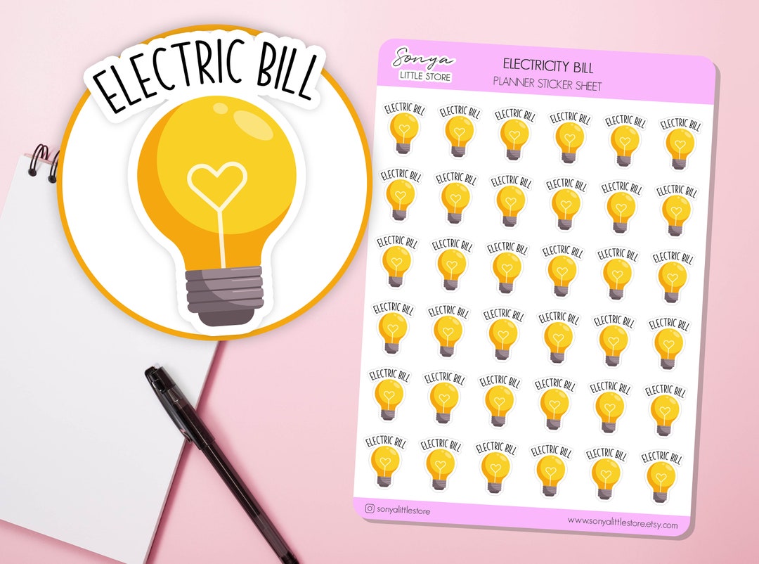 Electric Bill Planner Stickers | Electricity Reminder Pay Due Journal ...