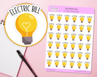 60 Electric Payment Reminder Planner Stickers, Happy Planner Bill Payment Stickers, Bullet ...