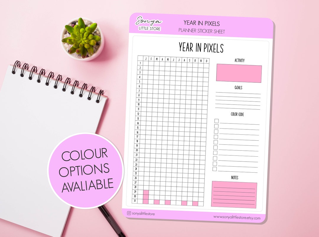 Year in Pixels Planner Stickers Yearly Mood Tracker Functional Bullet ...