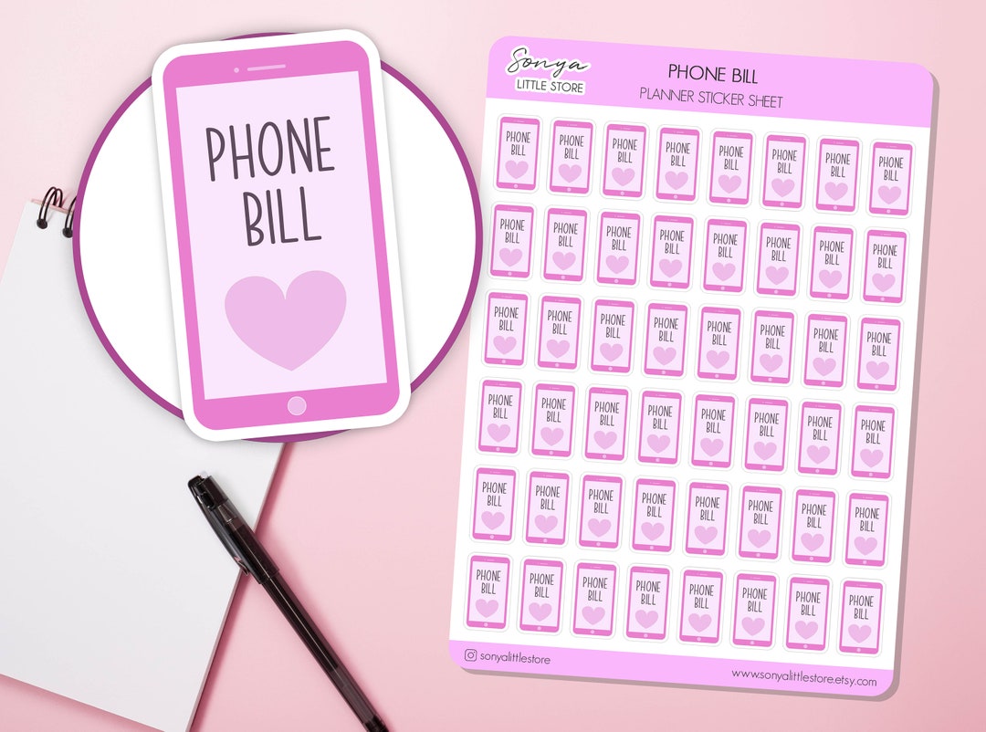 Phone Bill Planner Stickers | Mobile Phone Pay Bill Due Reminder ...