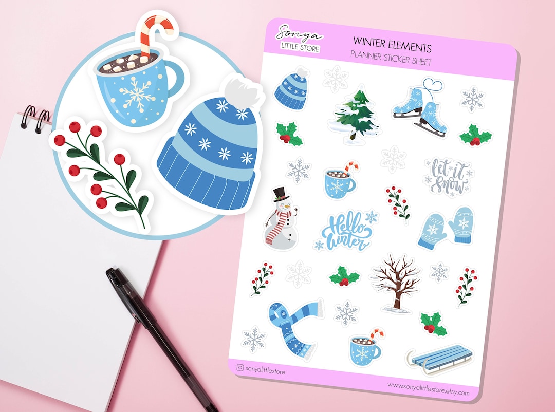 Winter Elements Planner Stickers Snow Snowflake Season Cosy Decorative ...