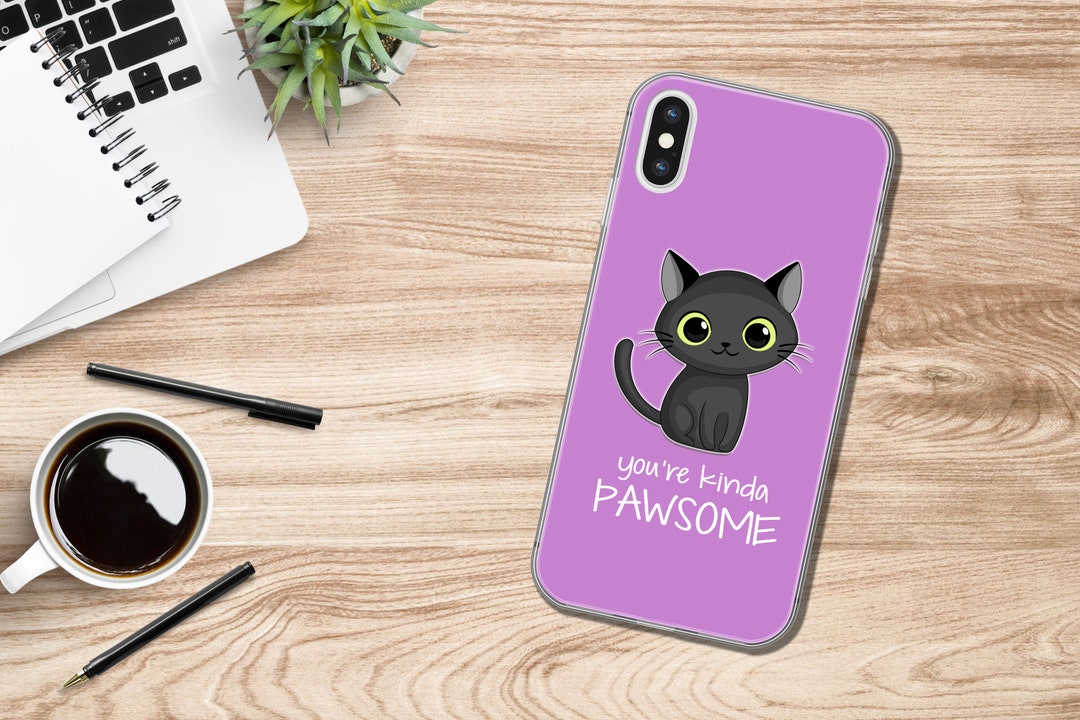Cute Black Kitty Cat Phone Case Purple Cat Lover Gift iPhone Case ...