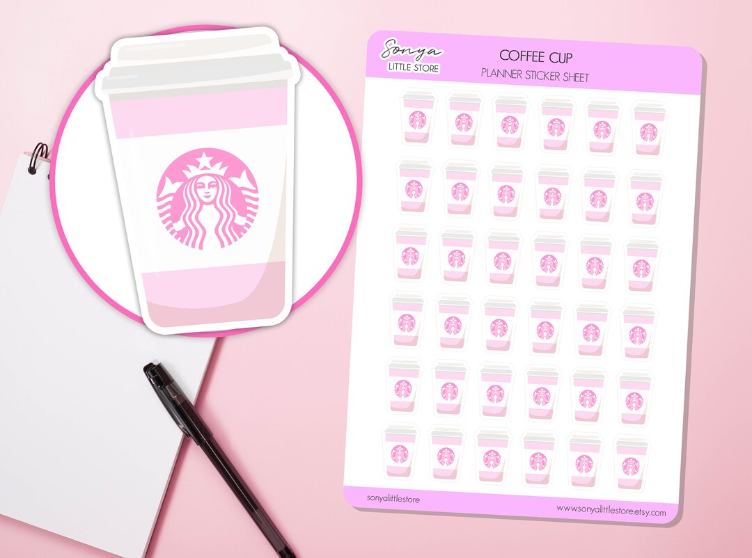 Cute Pink Coffee Cup Planner Stickers Break Date Caffeine Bullet ...