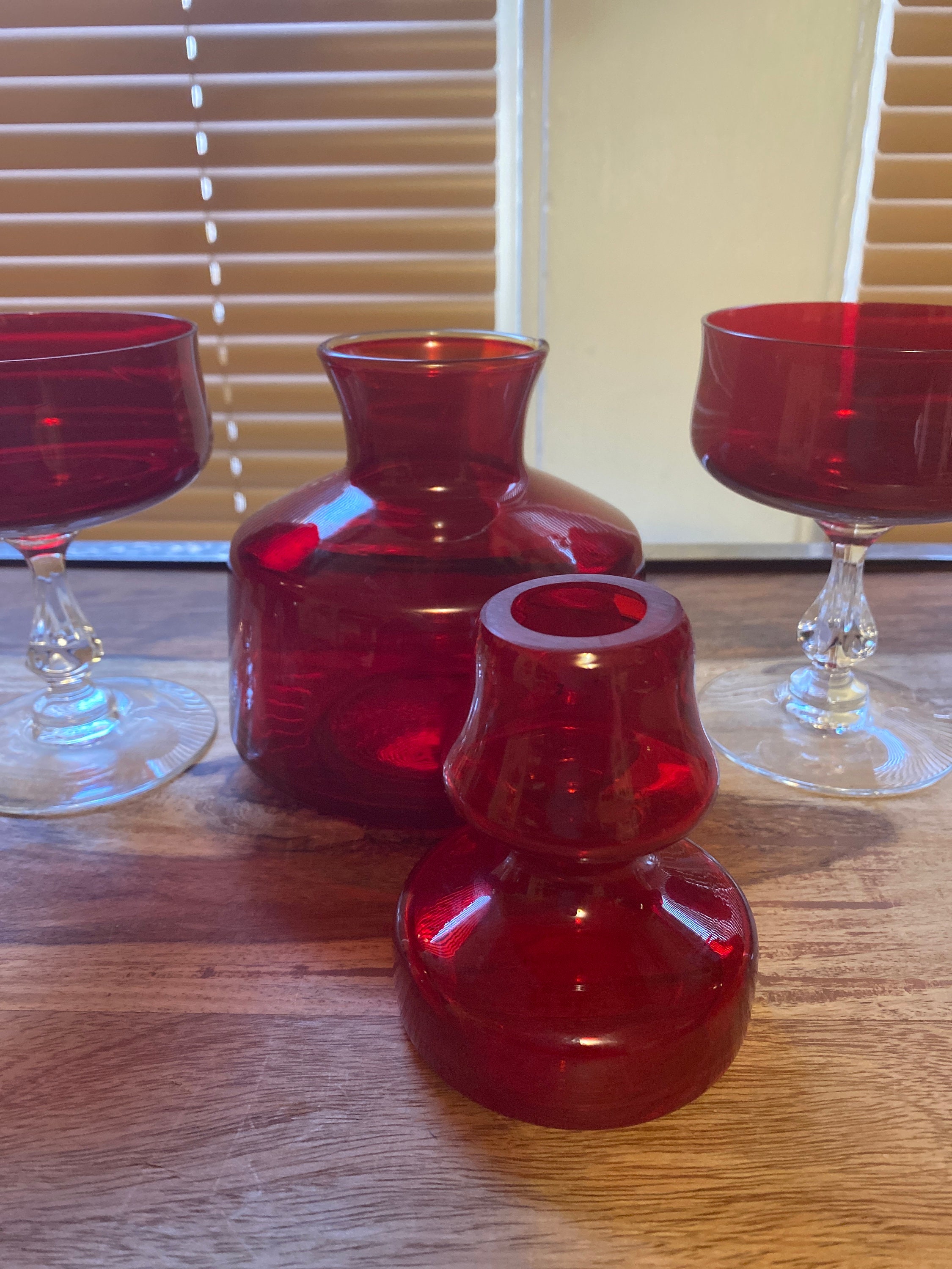 Ruby Red Glass Decanter With 4 Glasses - Etsy