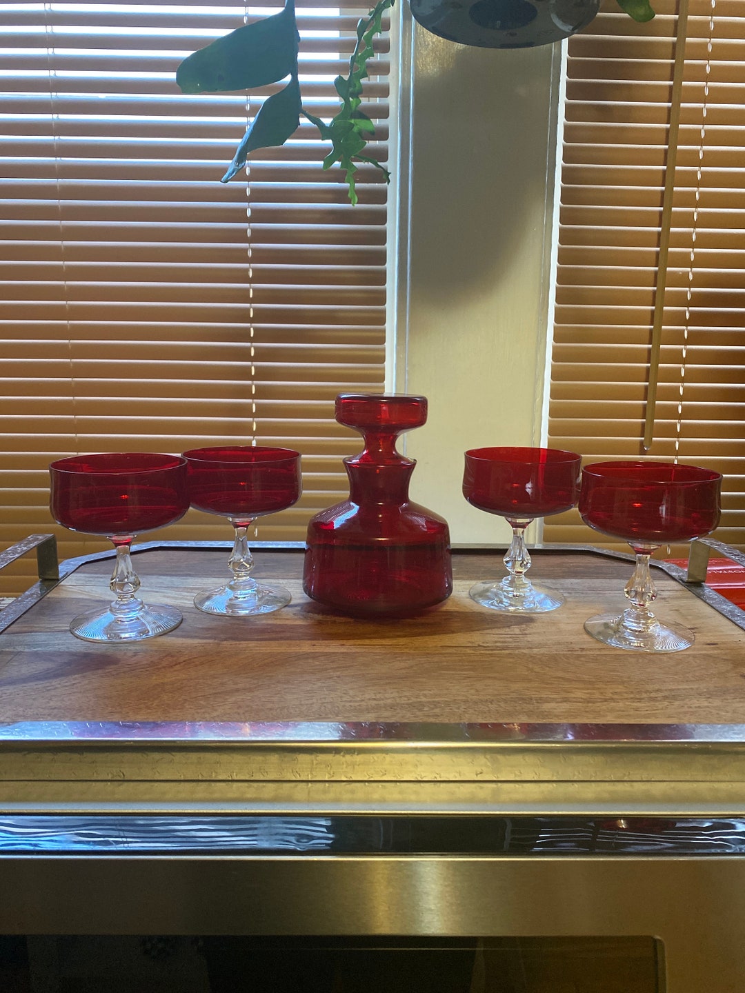 Ruby Red Glass Decanter With 4 Glasses - Etsy