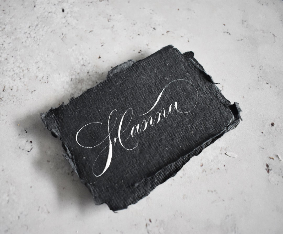 Calligraphy Name Cards or Place Cards 2x3 Small on Black Handmade Paper ...