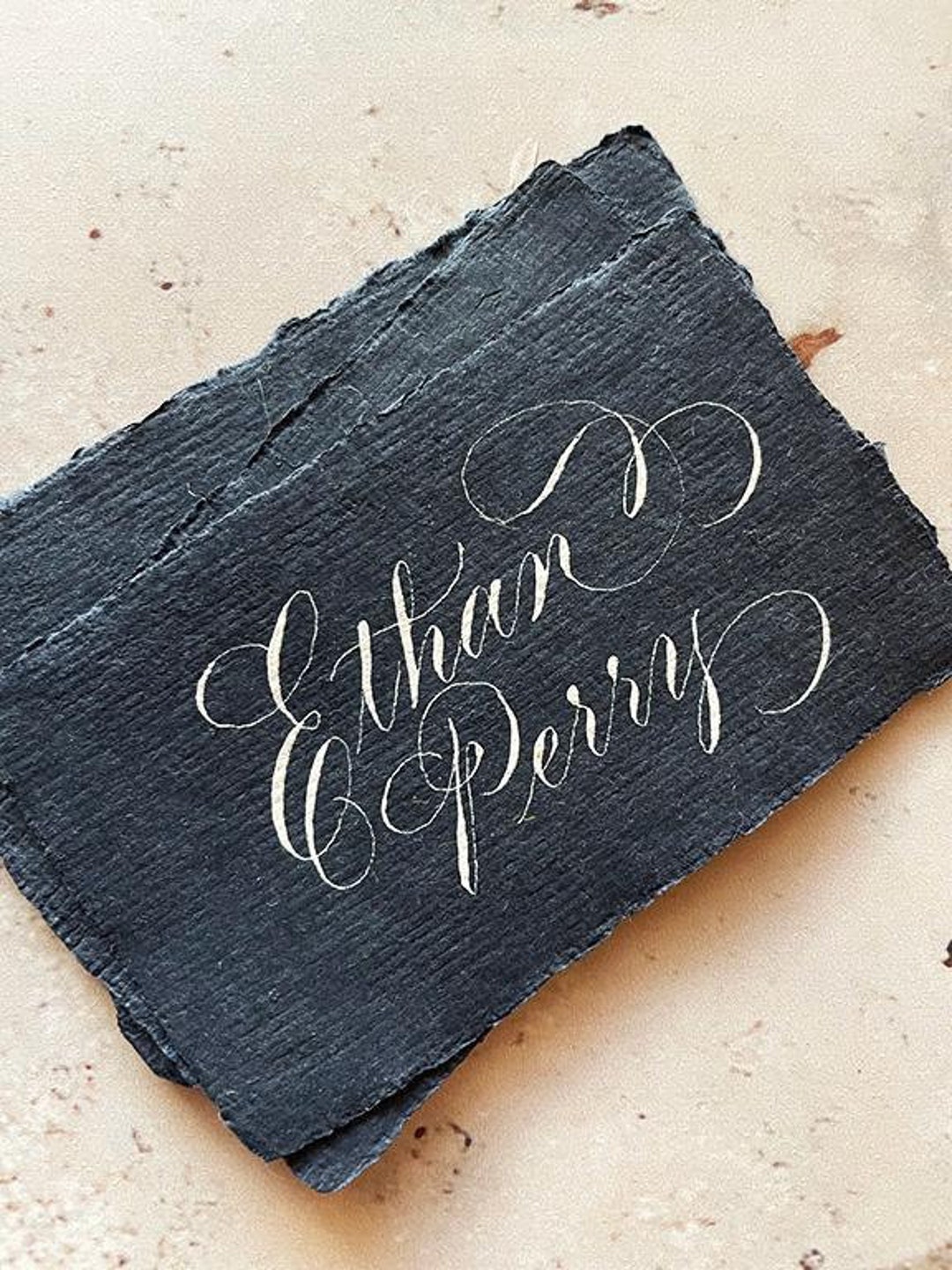 Calligraphy Name Cards or Place Cards 2.25x3.5 Black Handmade Paper ...