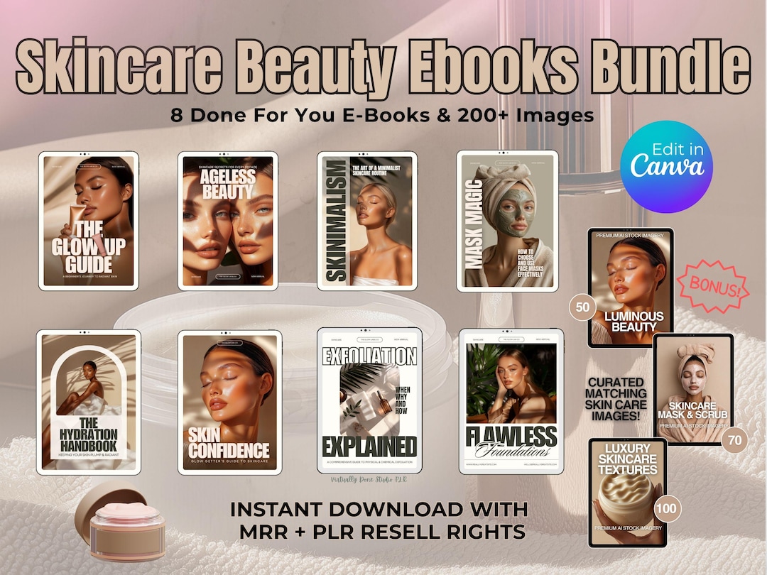 Skincare Ebook Bundle for Resell MRR PLR Edit in Canva Beauty Digital ...