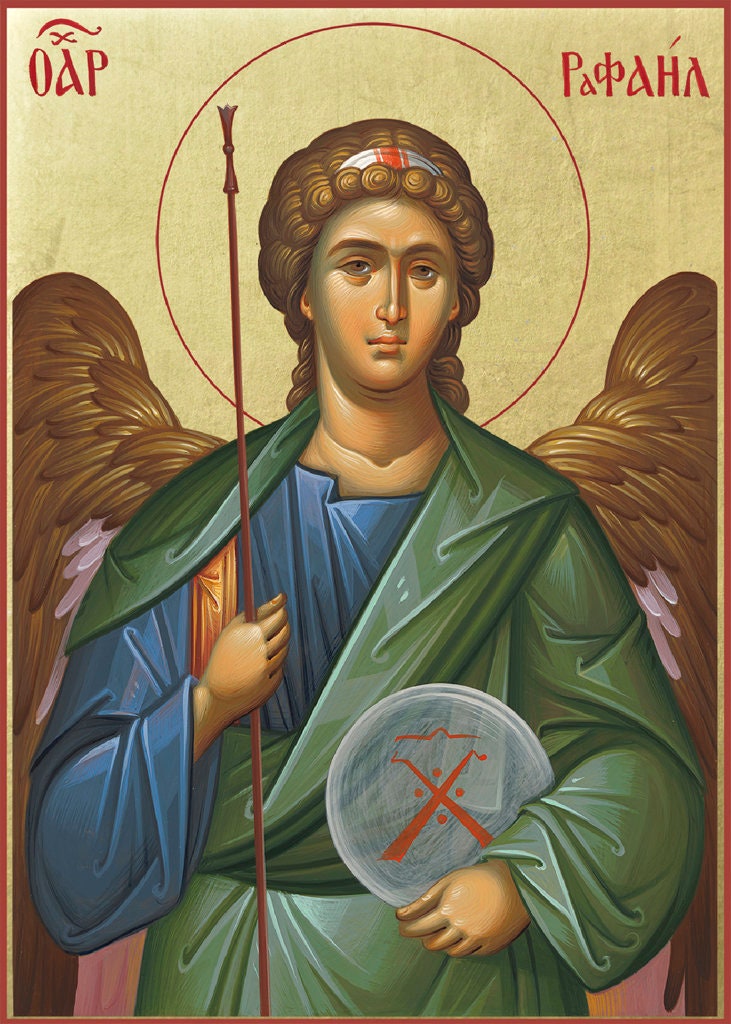 Archangel Raphael Icon on Solid Wood With 22 Karat Gold Leaf Background ...