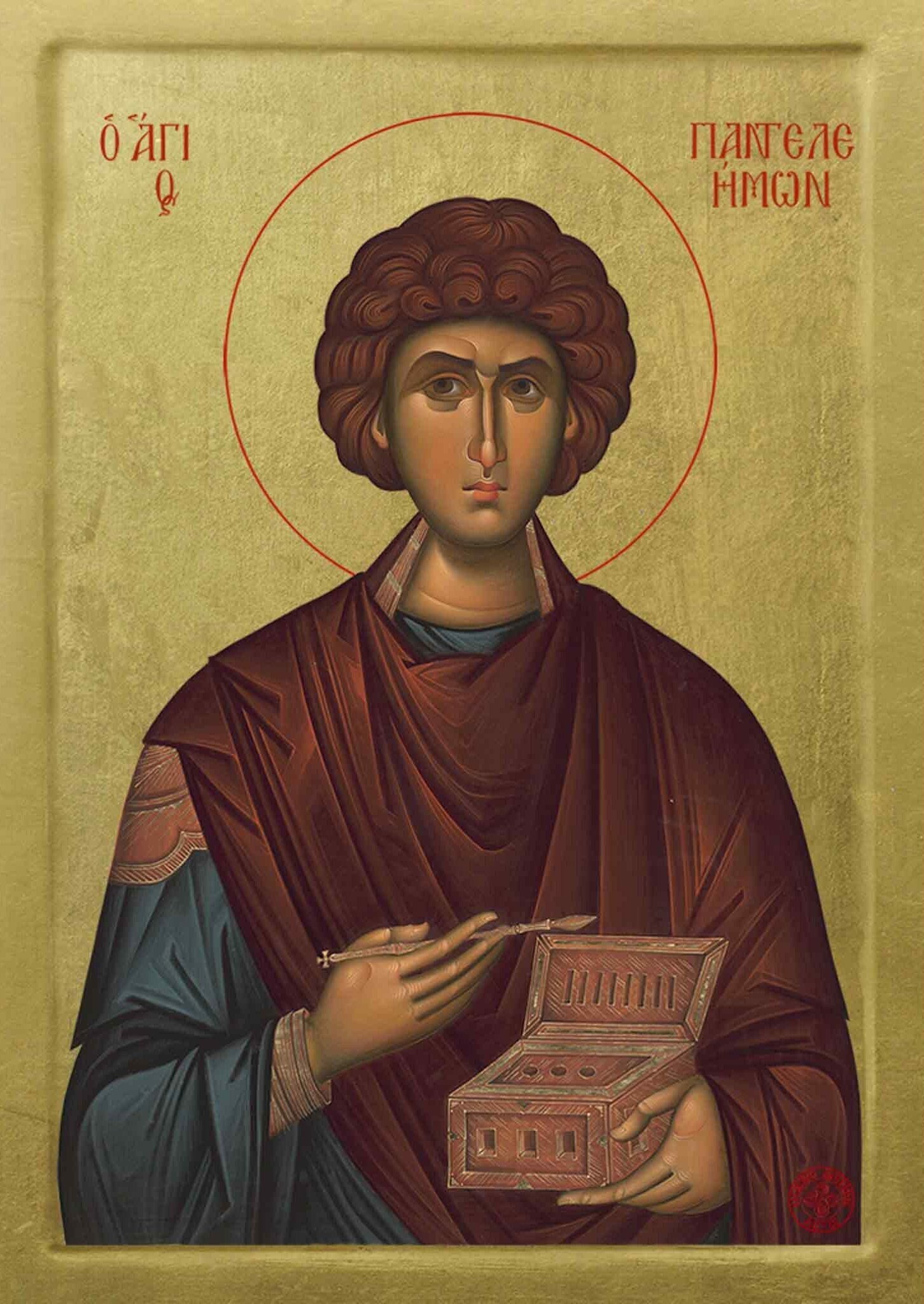 Saint Panteleimon Icon on Solid Wood With 22 Karat Gold Leaf Background ...