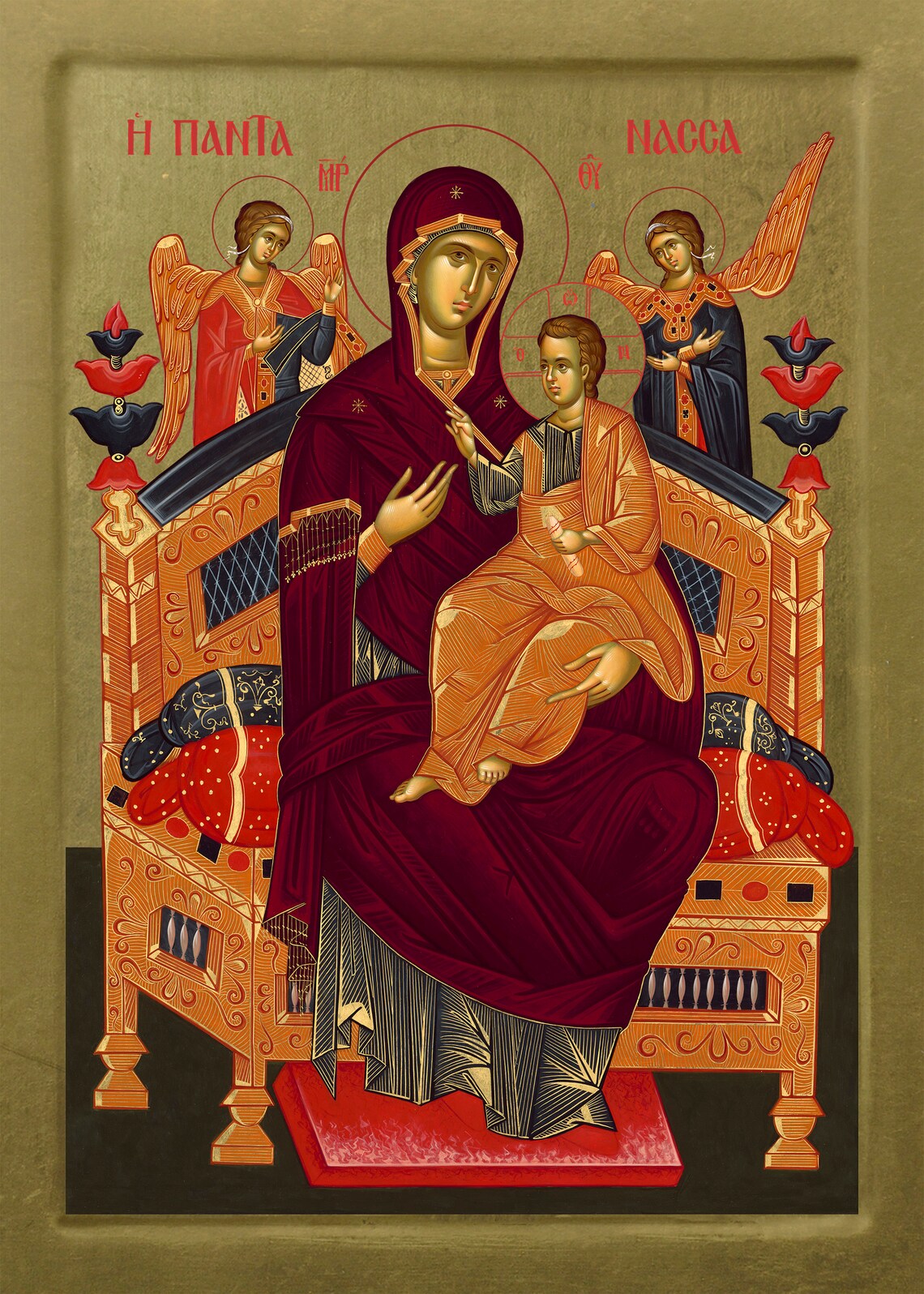 Theotokos Pantanassa Icon on Solid Wood With 22 Karat Gold | Etsy