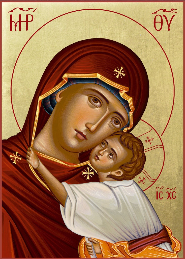 Mother of God Icon on Solid Wood With 22 Karat Gold Leaf Background - Etsy