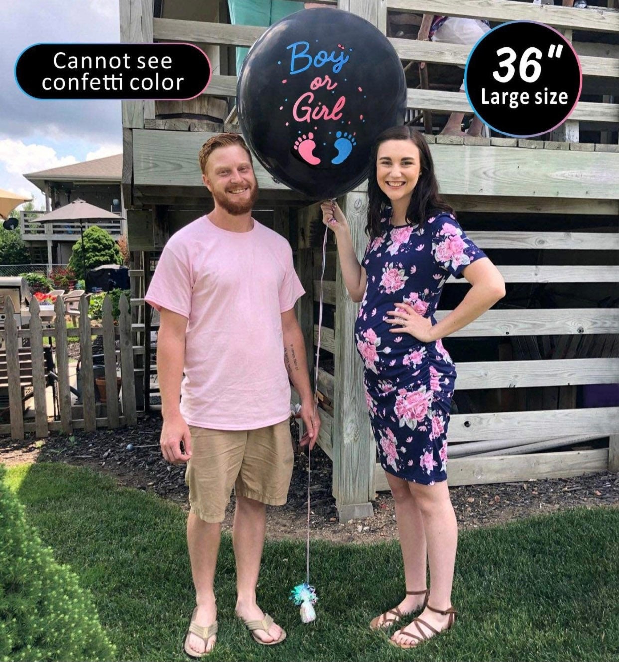 Jumbo Gender Reveal Confetti Balloon 36" Black Boy or Girl Balloon Come ...