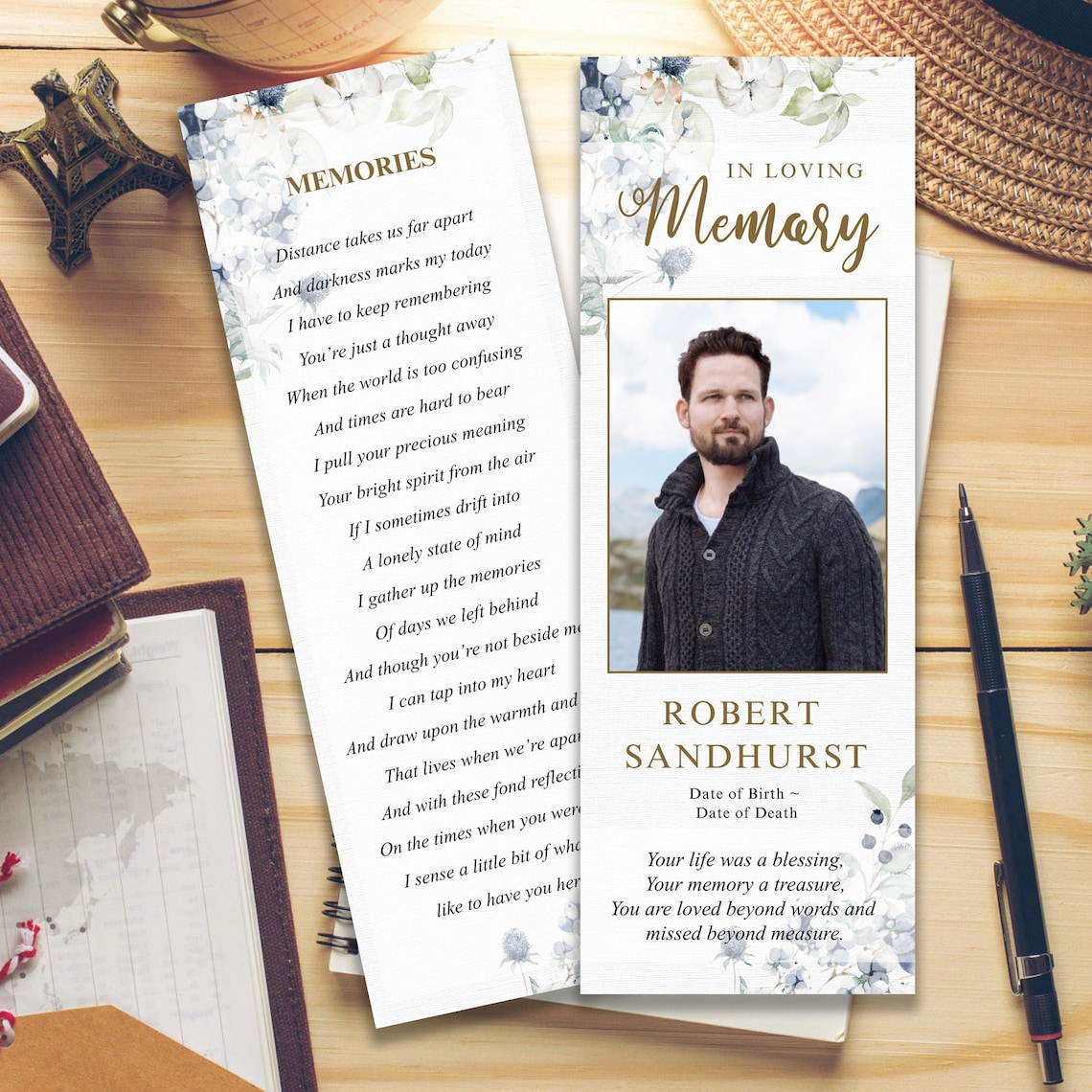 Blue Floral Funeral Program Template Bundle Editable Funeral - Etsy