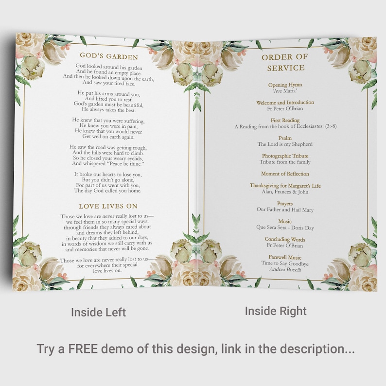Funeral Program Template Funeral Poems Funeral Programs - Etsy