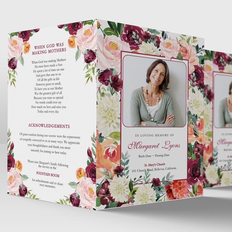 Funeral Program Template Funeral Poems Funeral Programs - Etsy