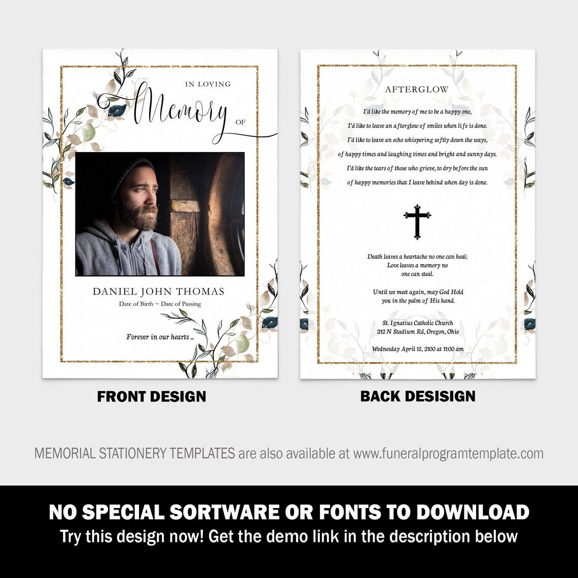 Funeral Program Template Funeral Poems Funeral Programs - Etsy