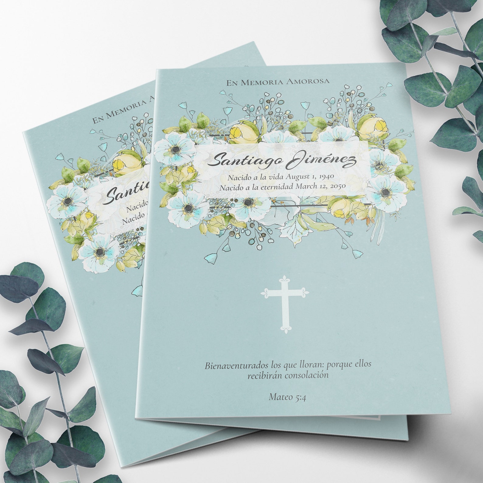 Spanish Funeral Program Template Blue Floral EDITABLE | Etsy