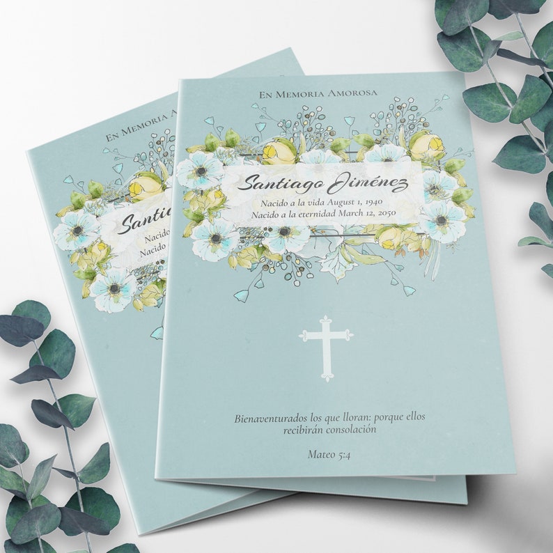 Spanish Funeral Program Template Blue Floral EDITABLE | Etsy