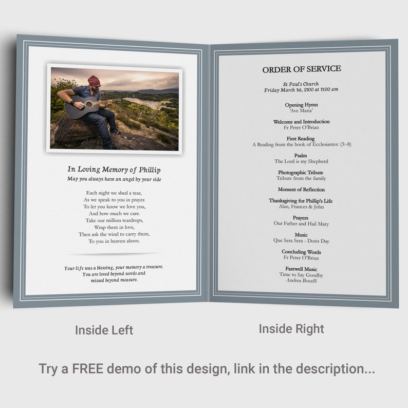 Funeral Program Template Funeral Poems Funeral Programs - Etsy