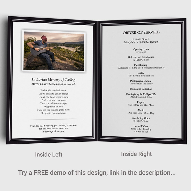 Funeral Program Template Funeral Poems Funeral Programs - Etsy