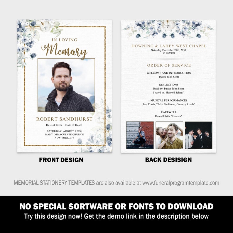 Funeral Program Template Funeral Poems Funeral Programs - Etsy