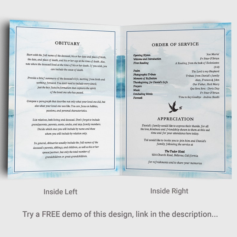 Funeral Program Template Funeral Poems Funeral Programs | Etsy