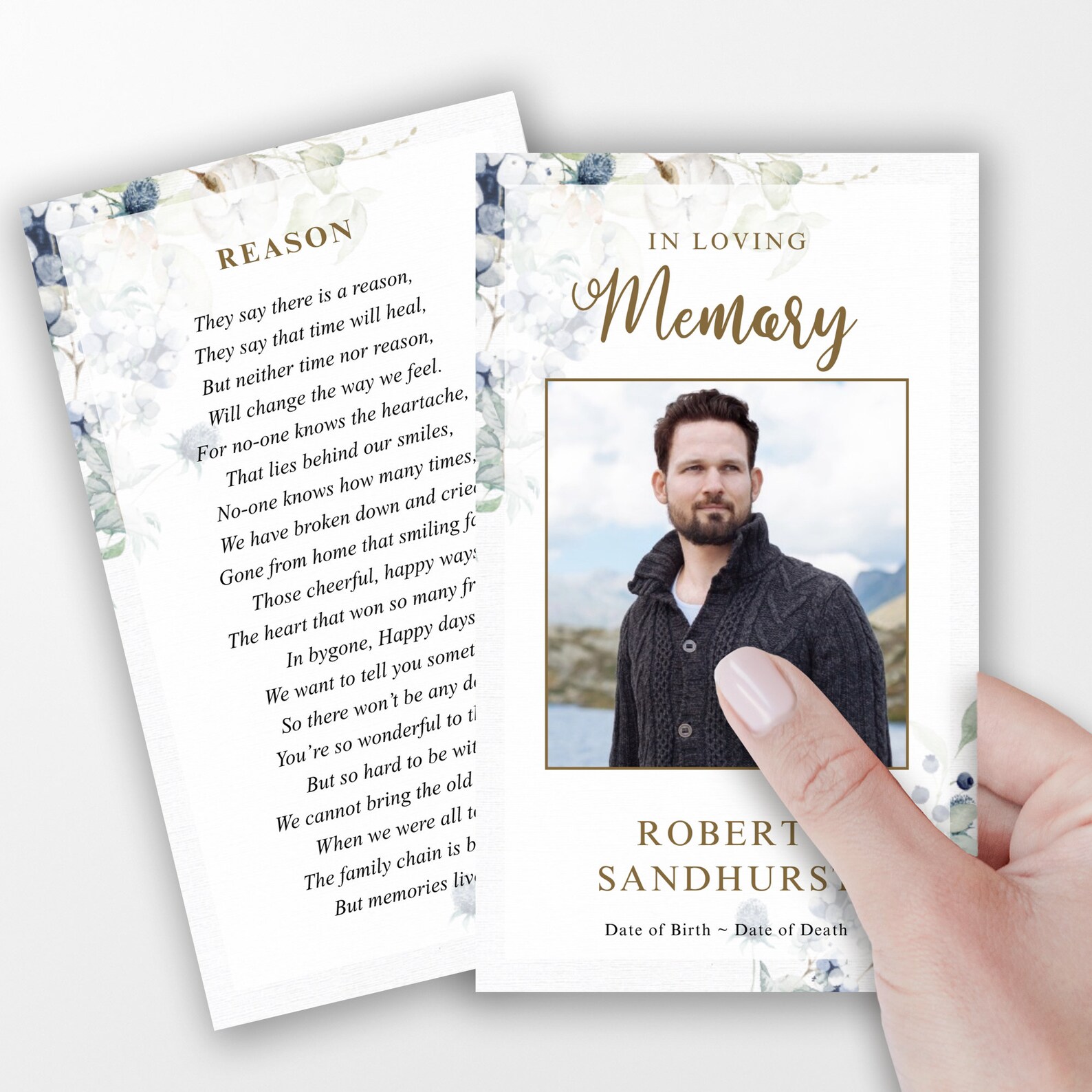 Blue Floral Funeral Program Template Bundle Editable Funeral - Etsy