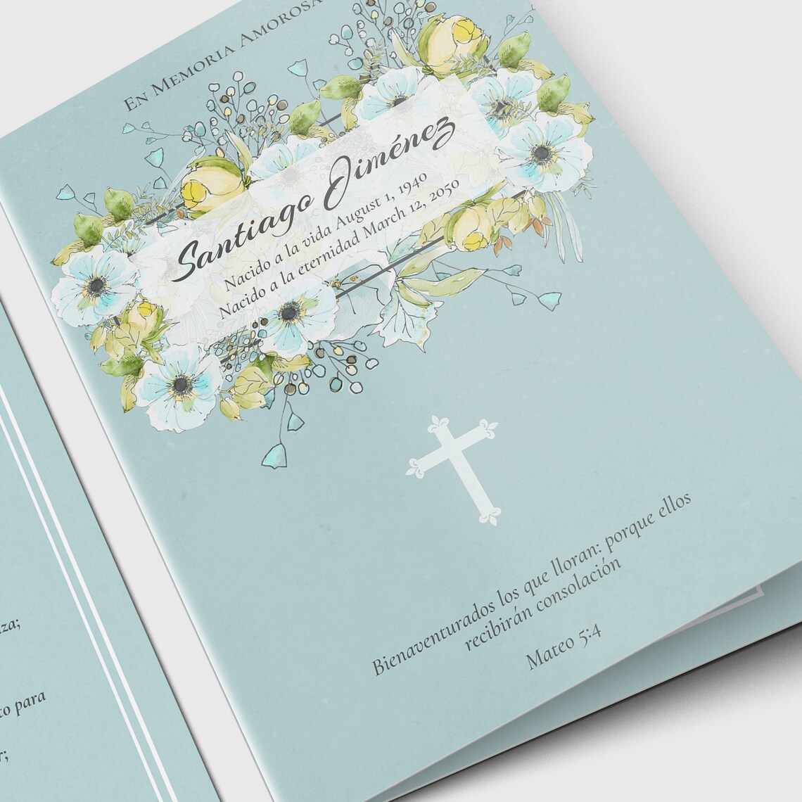 Spanish Funeral Program Template, Blue Floral, EDITABLE, Printable ...