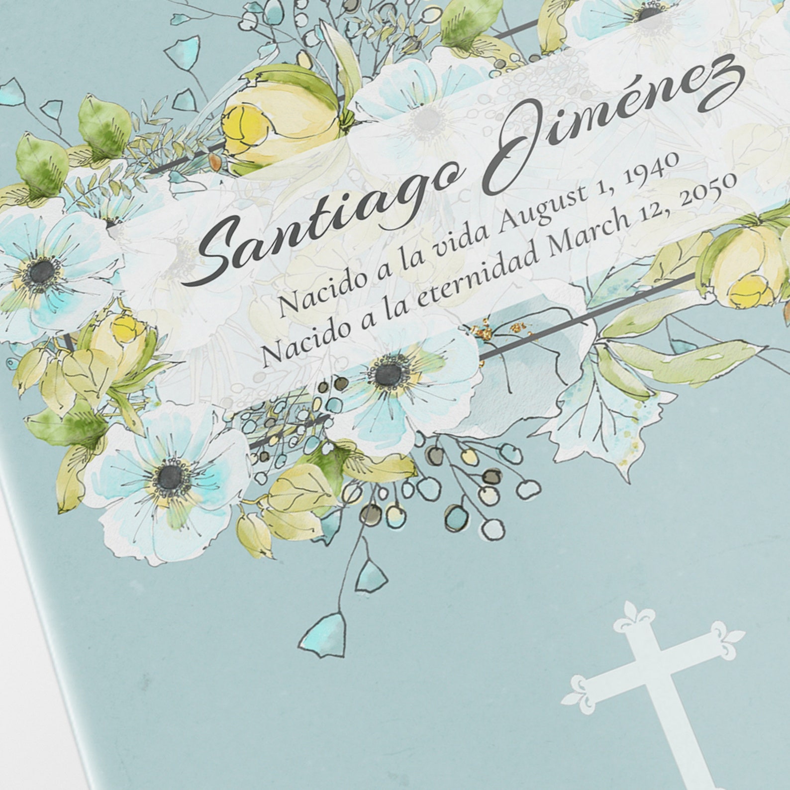 Spanish Funeral Program Template, Blue Floral, EDITABLE, Printable ...