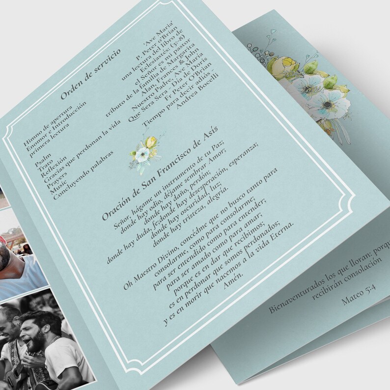 Spanish Funeral Program Template, Blue Floral, EDITABLE, Printable ...