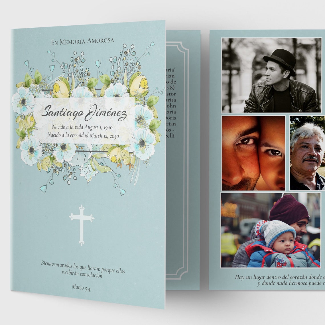 Spanish Funeral Program Template Blue Floral EDITABLE | Etsy