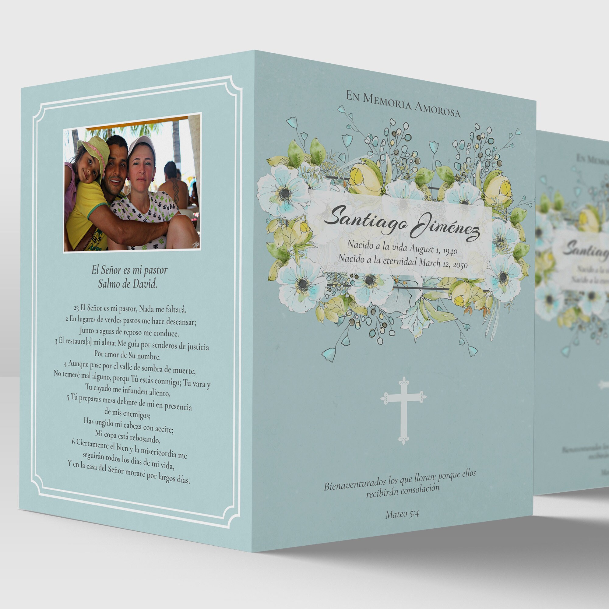 Spanish Funeral Program Template, Blue Floral, EDITABLE, Printable ...